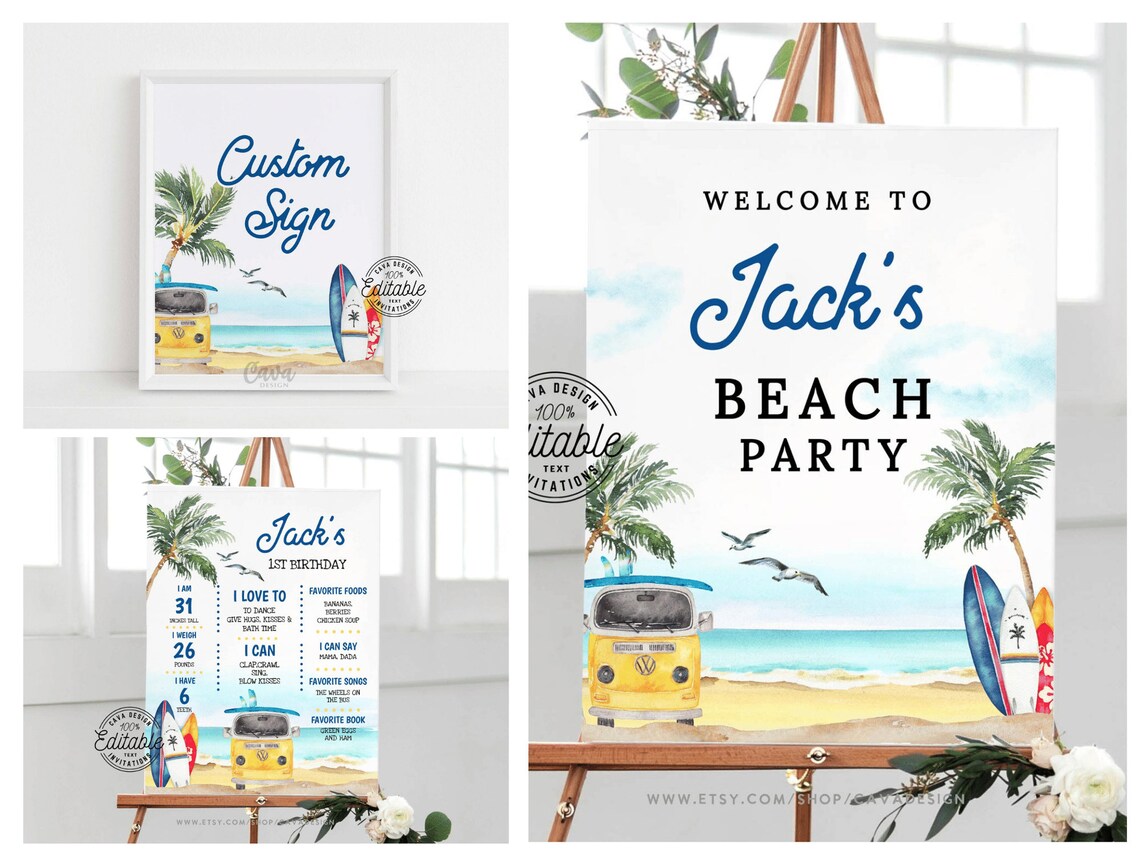 Beach Birthday Theme Party Bundle Summer Birthday Invitation - Etsy