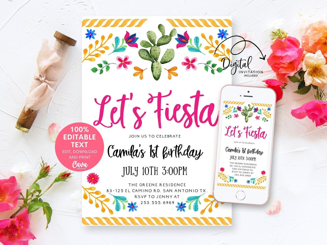 Editable First Fiesta Birthday Invitation, Mexican Fiesta Party ...