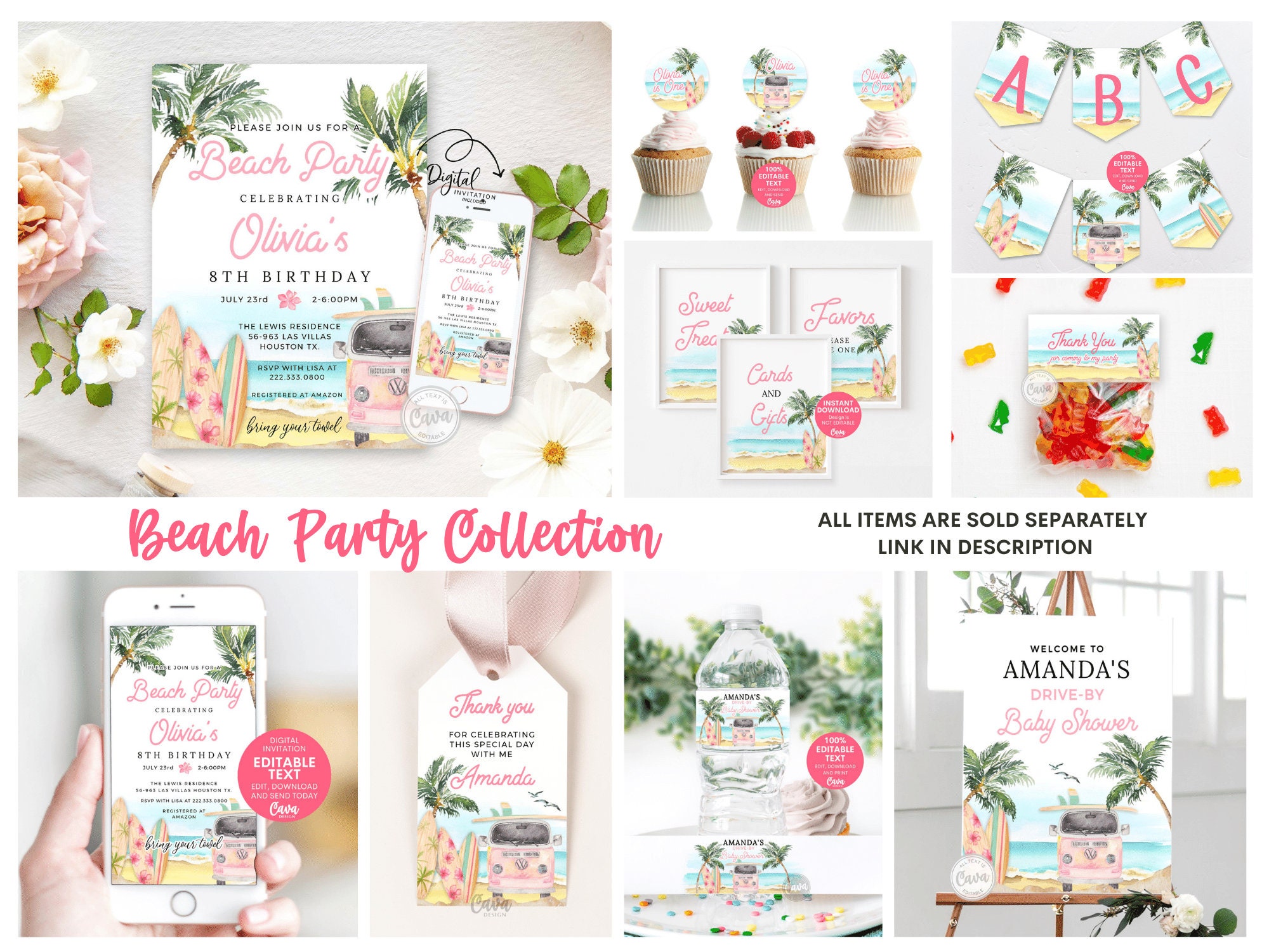 Girl Beach Party Birthday Invitation, Evite Ocean Birthday Invitation ...