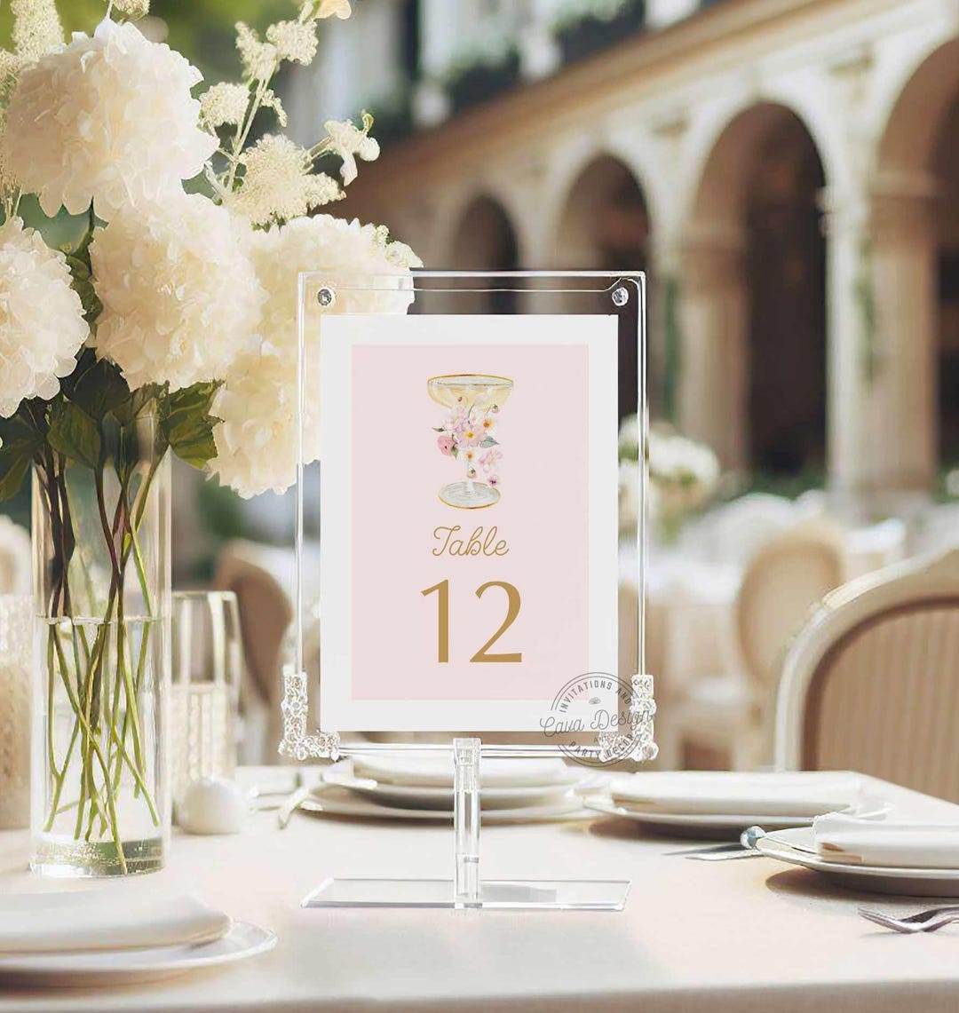 Petals and Prosecco Table Number Sign Templates | Champagne Brunch ...