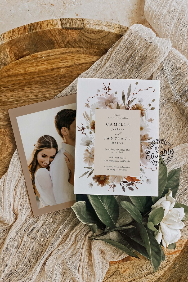 Boho Floral Wedding Invitation Fall Botanical Wedding - Etsy