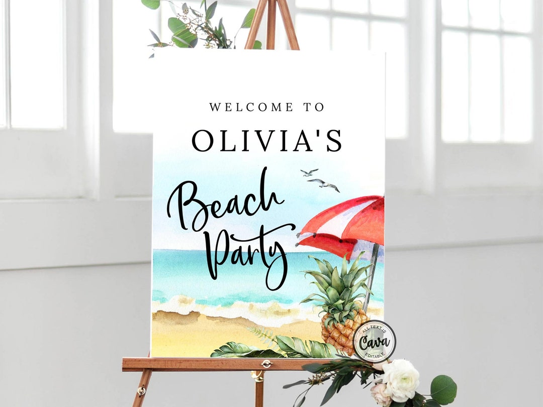 Beach Party Printable Welcome Sign, Summer Birthday Welcome Sign, Pool ...