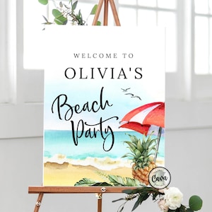 Beach Party Printable Welcome Sign, Summer Birthday Welcome Sign, Pool ...