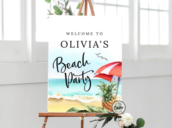 Beach Party Printable Welcome Sign Summer Birthday Welcome | Etsy