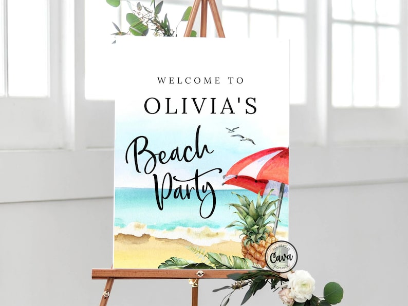 Beach Party Printable Welcome Sign Summer Birthday Welcome | Etsy