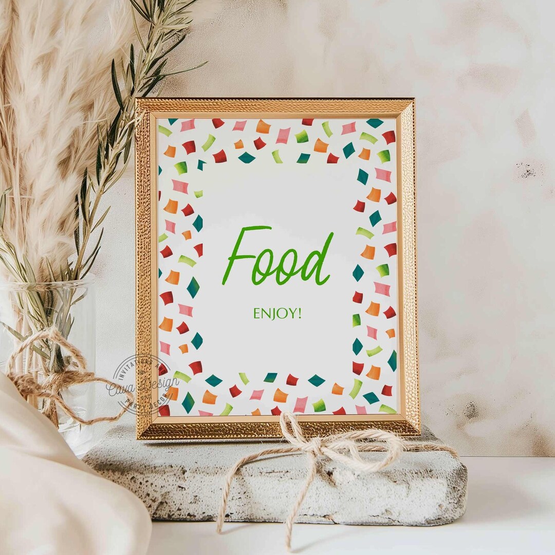 Fiesta Bridal Shower Sign, Food 8x10 Sign, Colorful Sign, Party Food ...