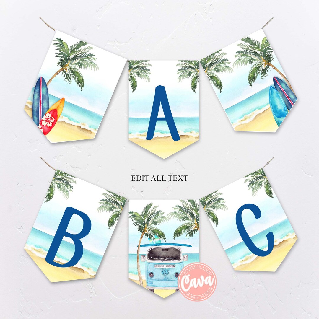 Beach Party Banner Printable, Pool Party Bunting, Boy Beach Party Decor ...