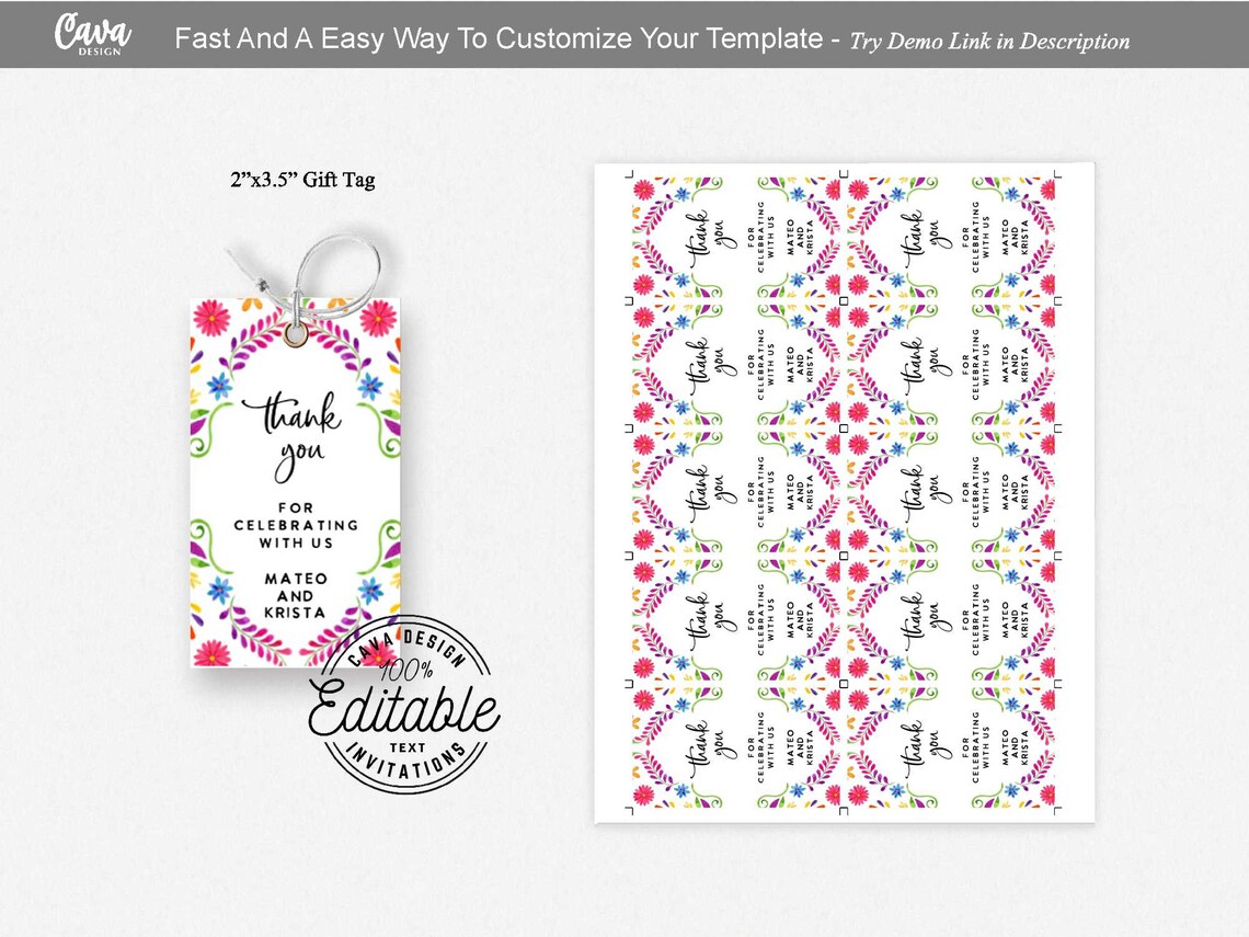 Editable Fiesta Party Theme Favor Tags Printable Mexico - Etsy