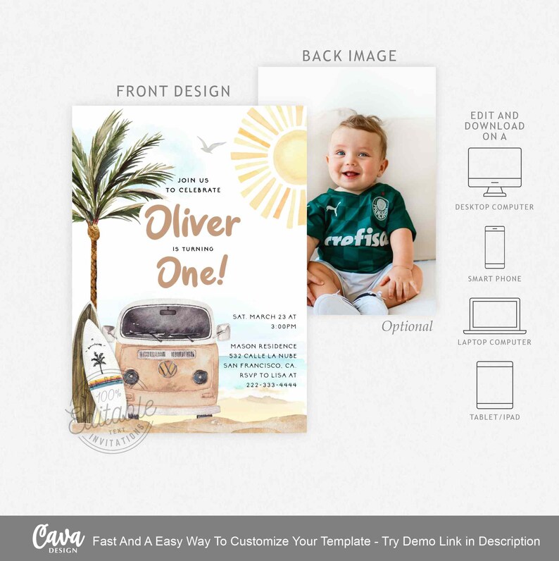 Boy First Birthday Party Invite Printable Beach 1st Birthday - Etsy