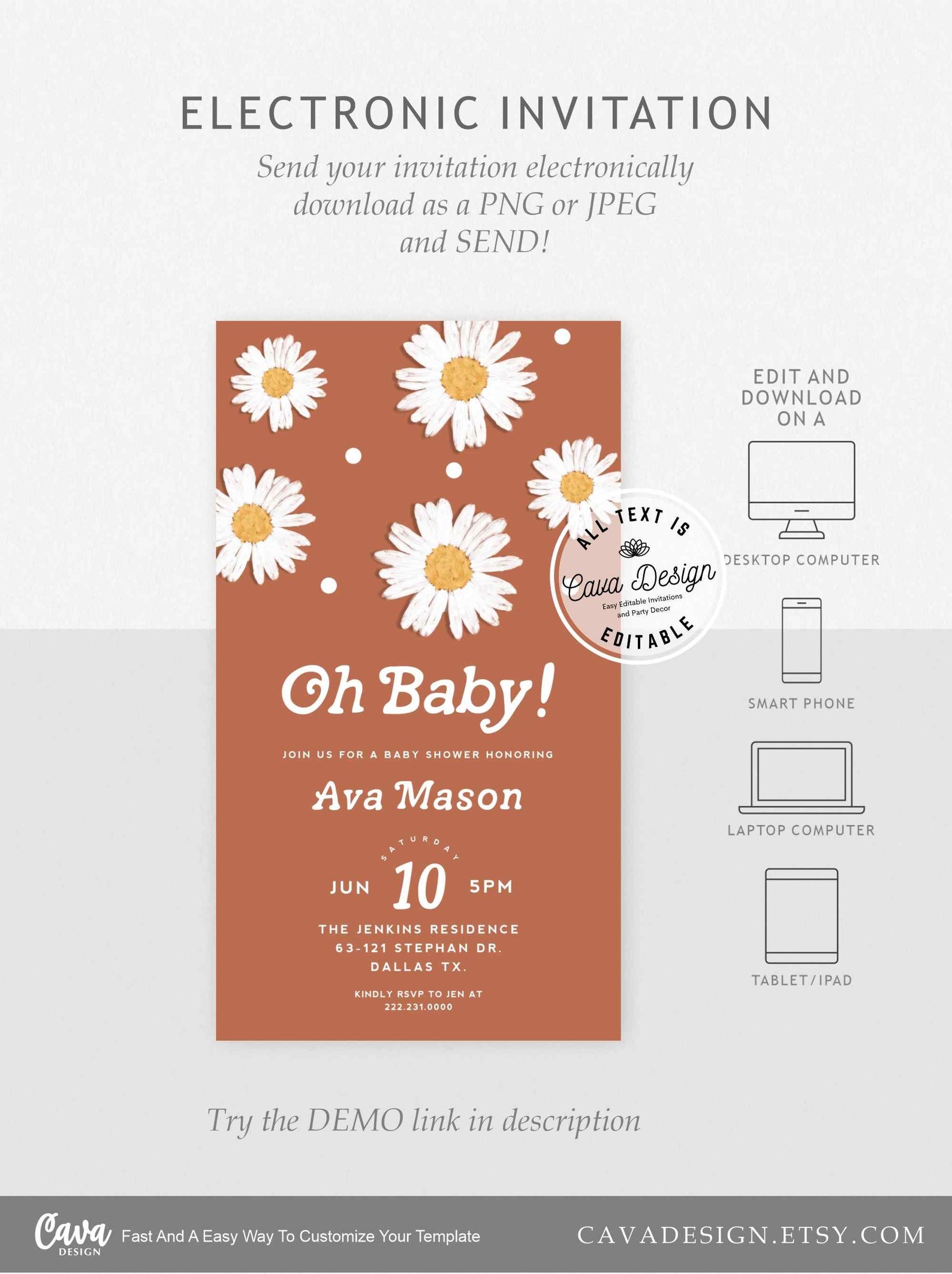 Daisy Baby Shower Invitation Oh Baby Retro Daisy Baby Shower | Etsy