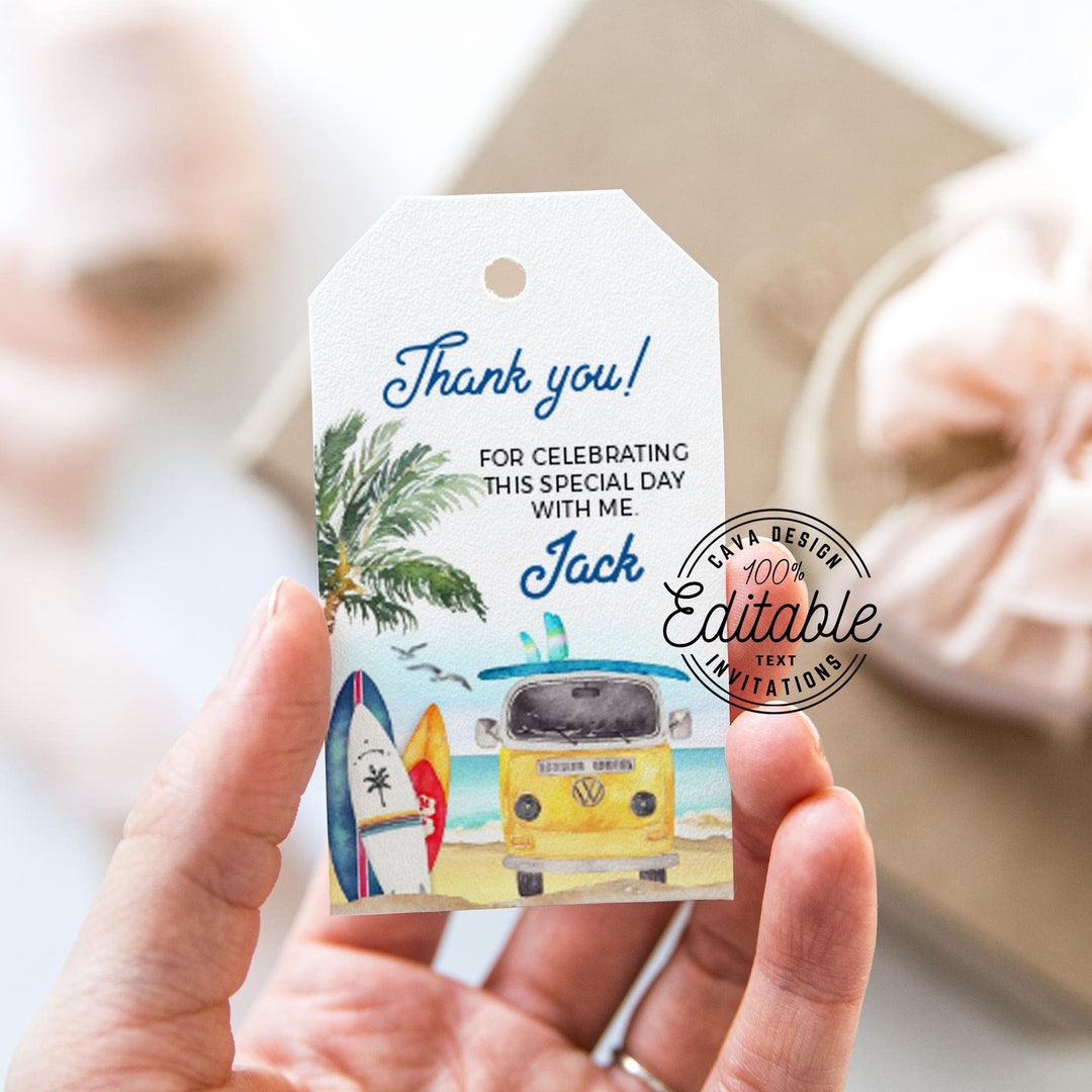 Printable Summer Party Gift Tags, Beach Birthday Thank You Tags ...