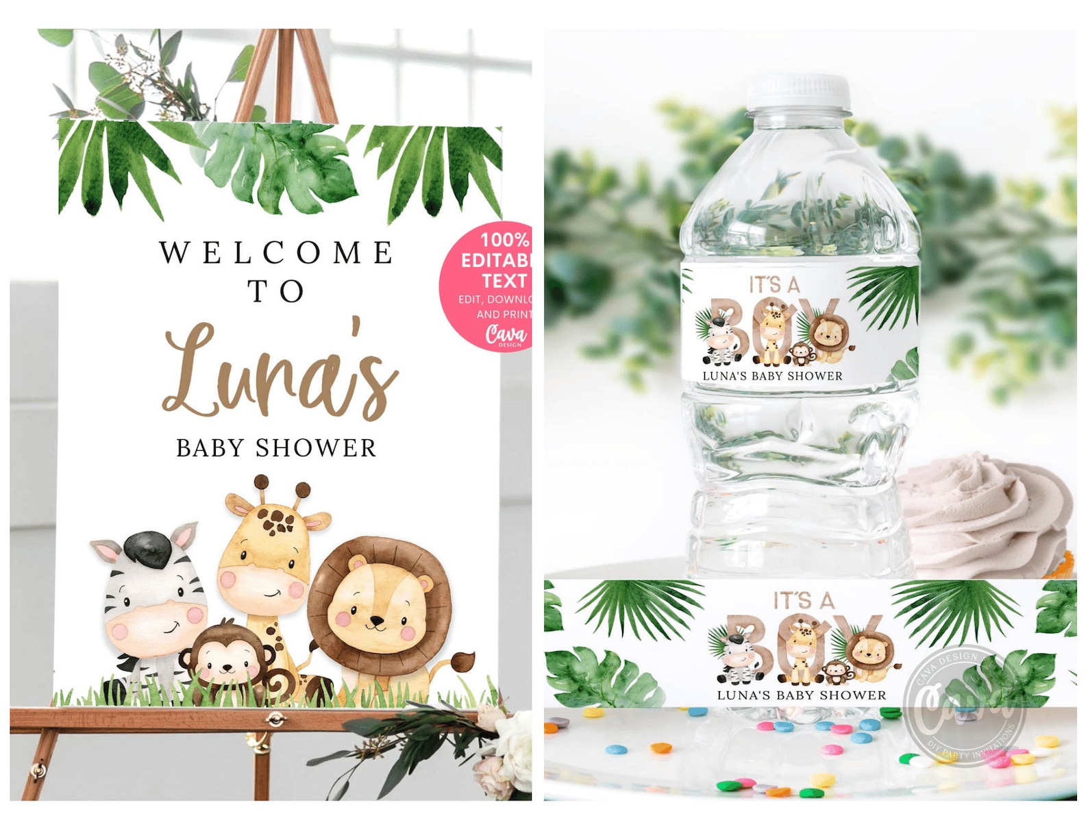 Safari Its a Boy Baby Shower Bundle, Jungle Baby Shower Invitation Set ...