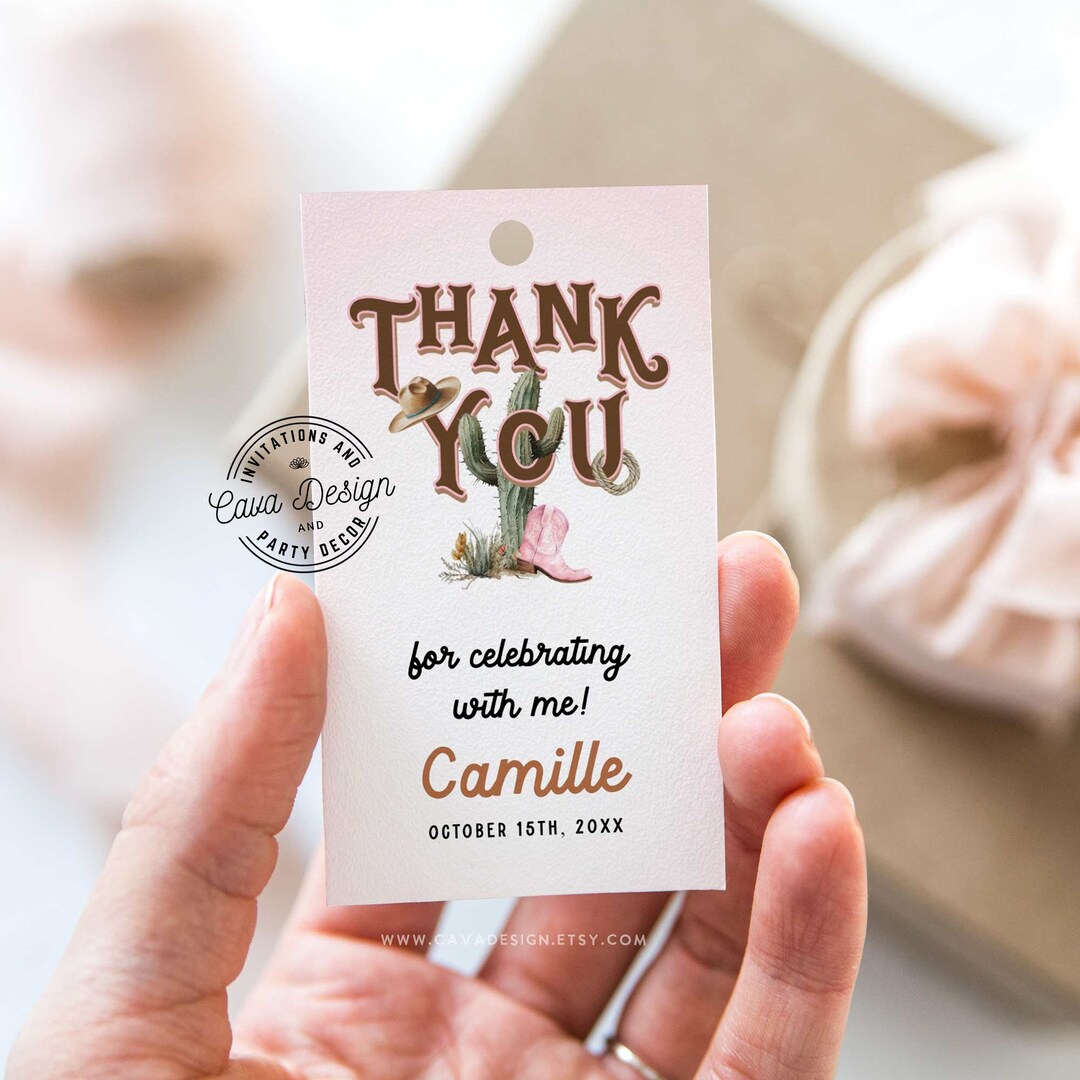 Editable Cowgirl Thank You Tag, Western Girl Birthday Printable Favor ...