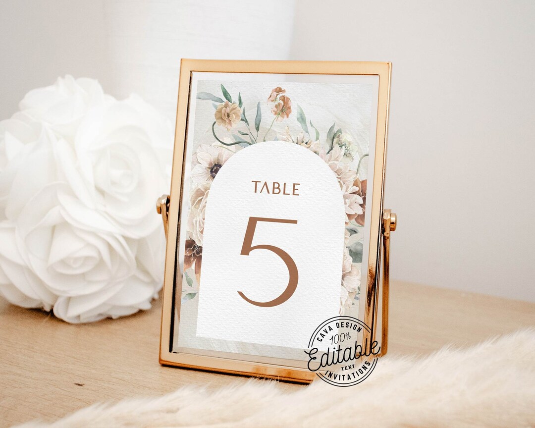 Boho Wedding Table Number Sign Templates, Boho Arched Editable Table ...