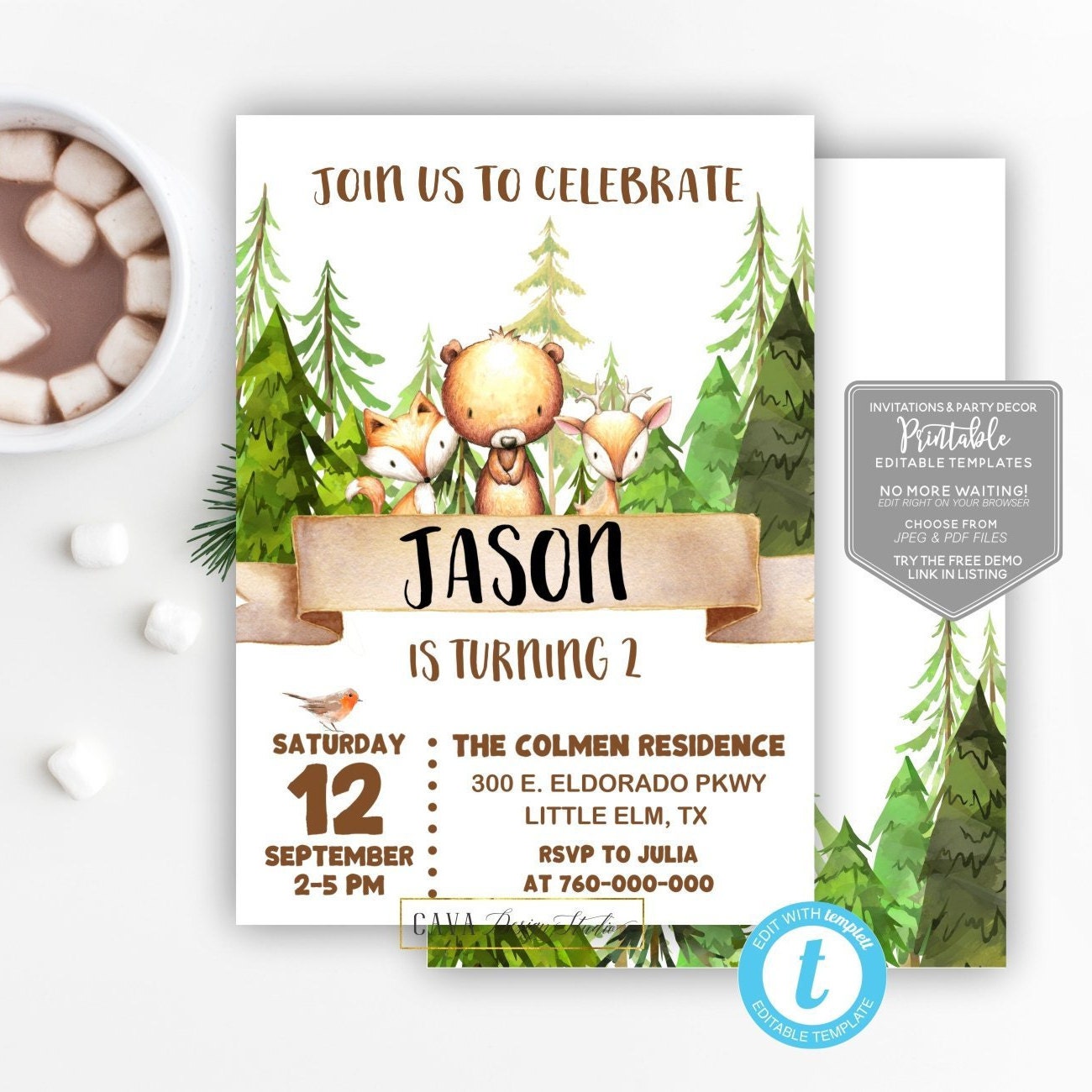 Printable Woodland Animal Birthday Invitation Woodland Forest | Etsy