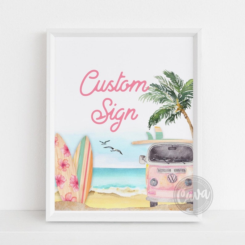 Girl Beach Party Custom Sign Printable Surf Theme Birthday - Etsy