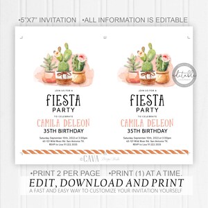 Editable Fiesta Birthday Invitation, Cactus Invitation Template, Evite ...