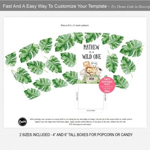 Safari Wild One Popcorn Box Printable, Jungle Theme Popcorn Box ...