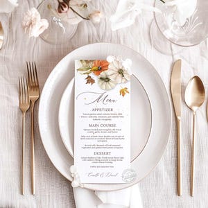 Fall Menu Card, Pumpkin Wedding Menu Card Template, Rustic Wedding ...