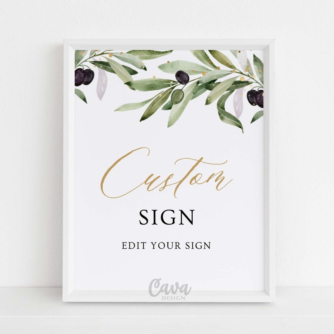 Olive Branch Greenery Custom Sign, Printable Olive Branch Theme Party ...