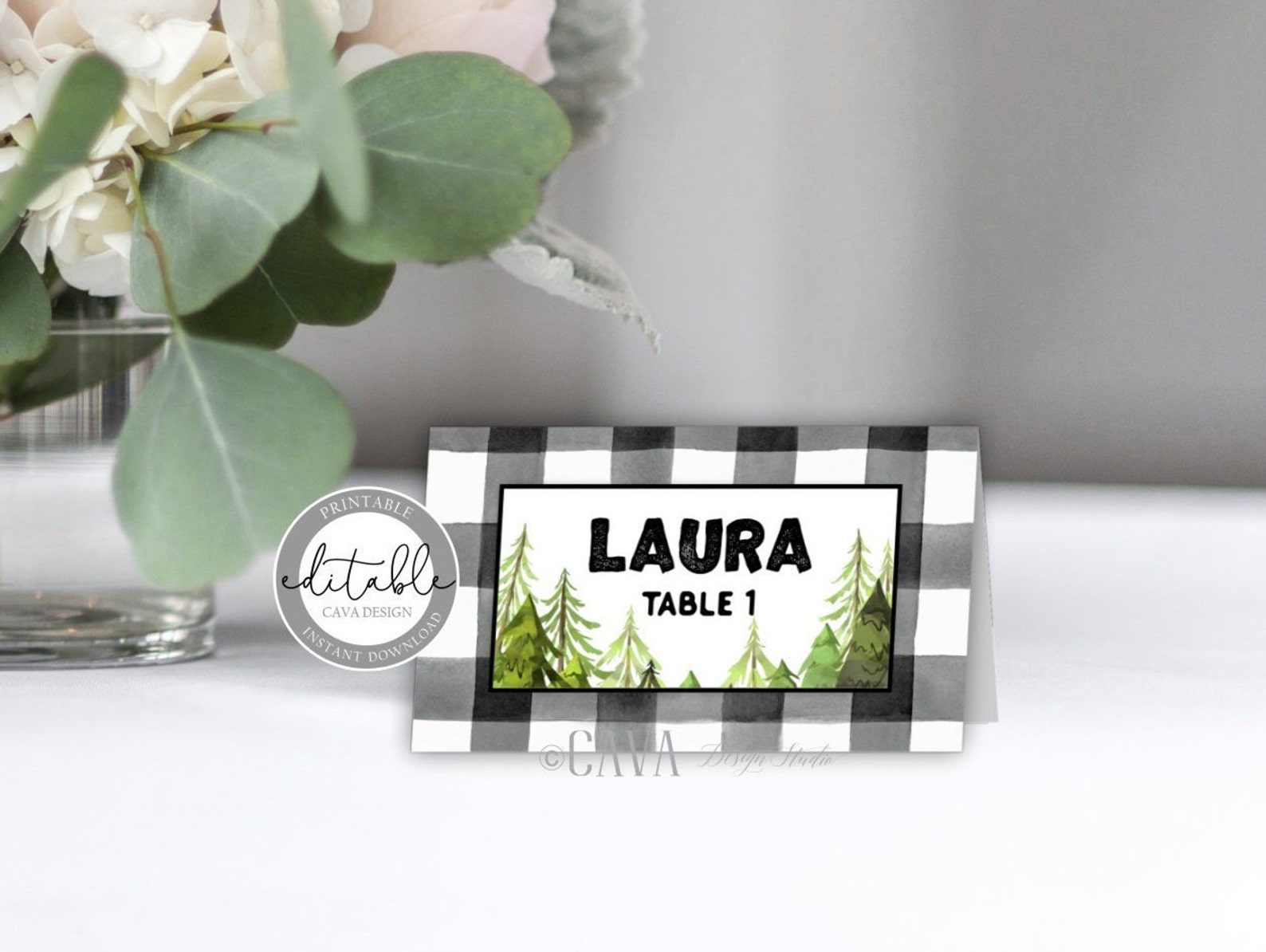 Editable Place Cards PRINTABLE Name Cards Plaid Table Sign | Etsy