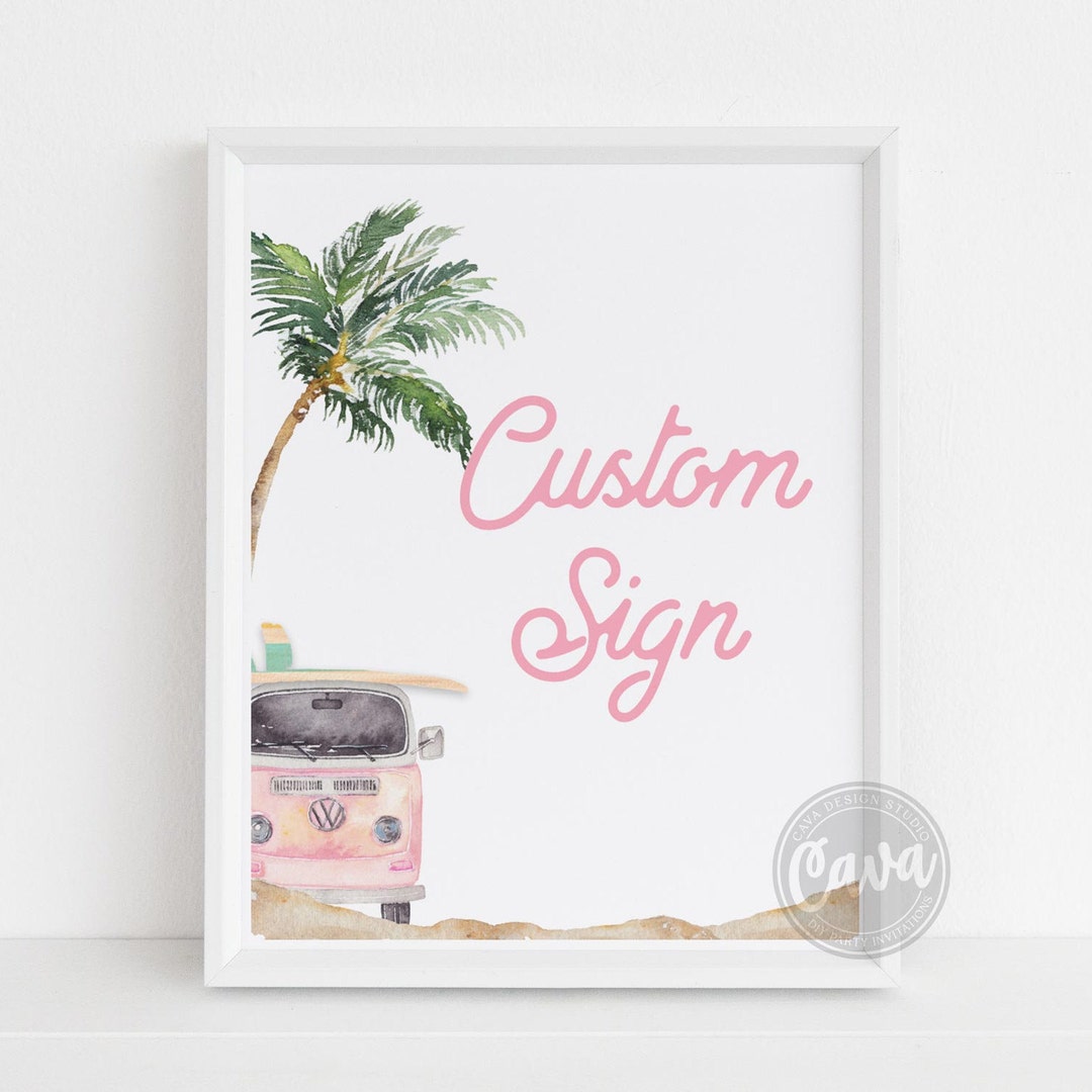 Beach Party Editable Sign, Custom Sign Template, Table Sign, Sign ...