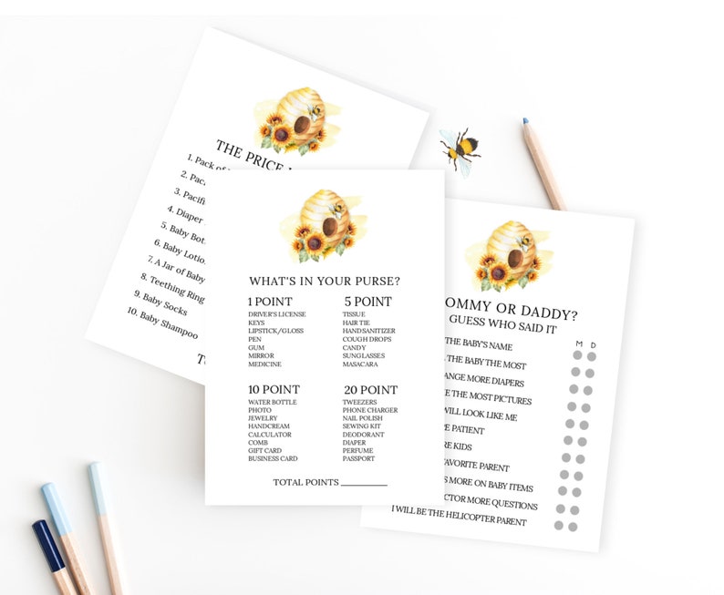 Bee Baby Shower Games Bumble Bee Baby Shower Games Honey Bee | Etsy