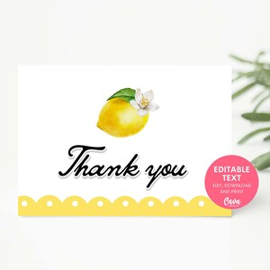 Lemon Thank You Editable Card, Lemon Theme Baby Shower Thank You Card ...