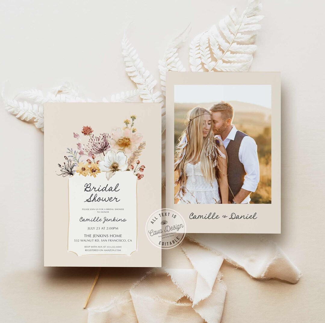 Boho Floral Bridal Shower Invitation, Bohemian Bridal Shower Photo ...