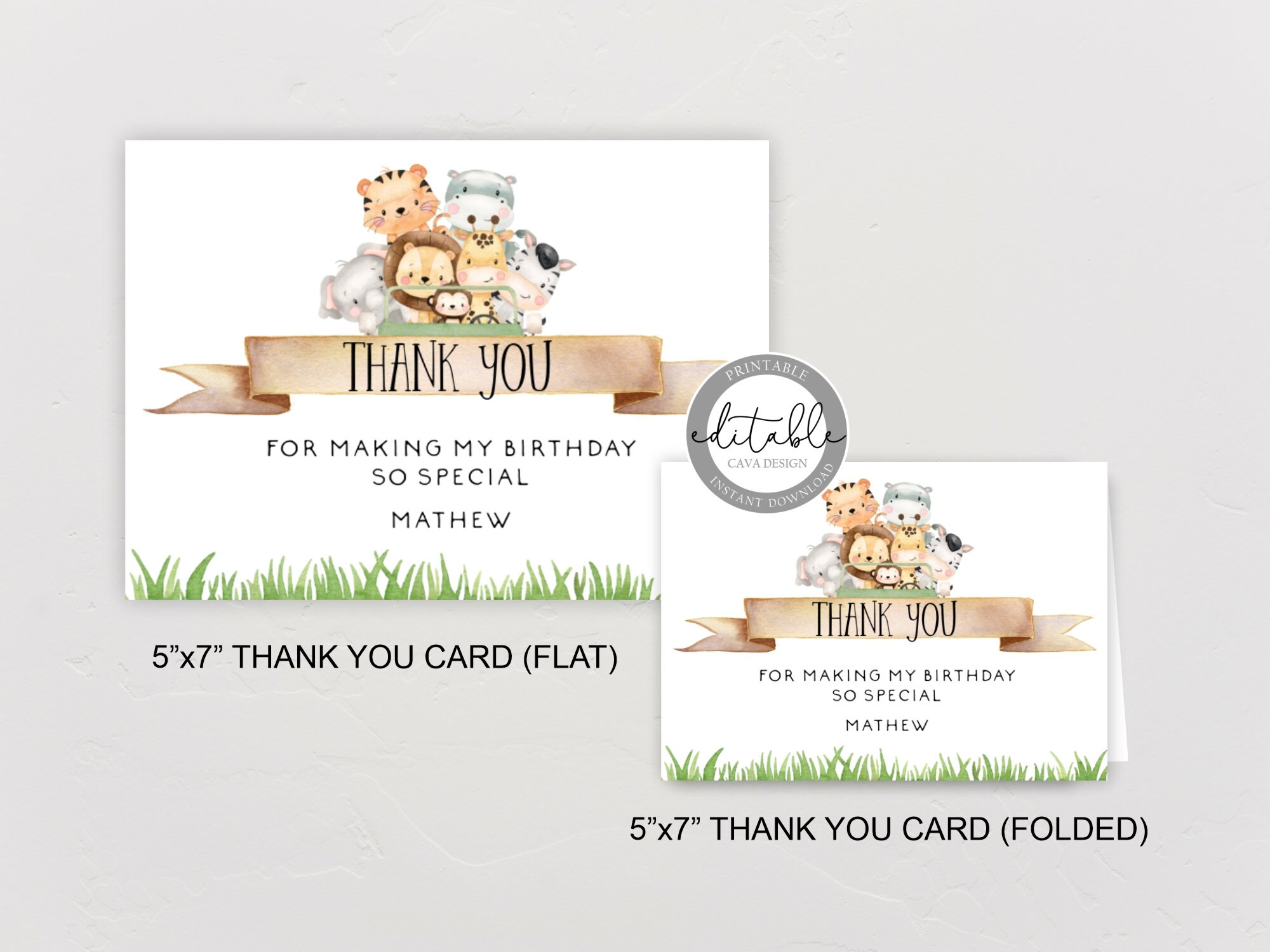 Boy Wild One Safari Thank You Card, Safari Birthday Thank You Card ...