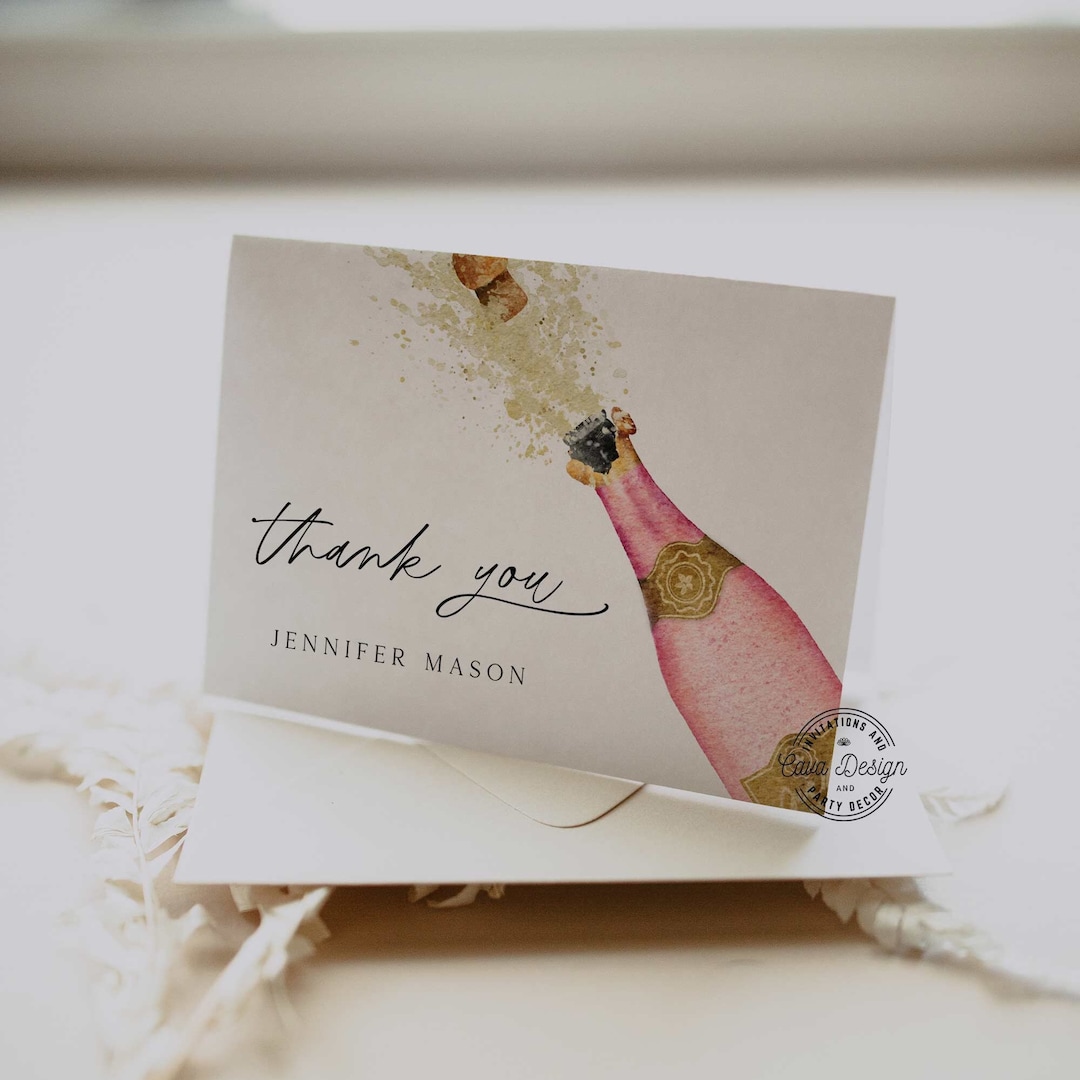 Pink Champagne Thank You Card, Cheers to the Bride Thank You Card ...