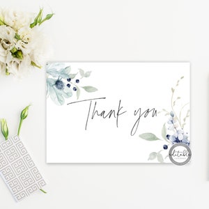 Blue Flower Thank You Card, Thank You Card, PRINTABLE Thank You Card ...