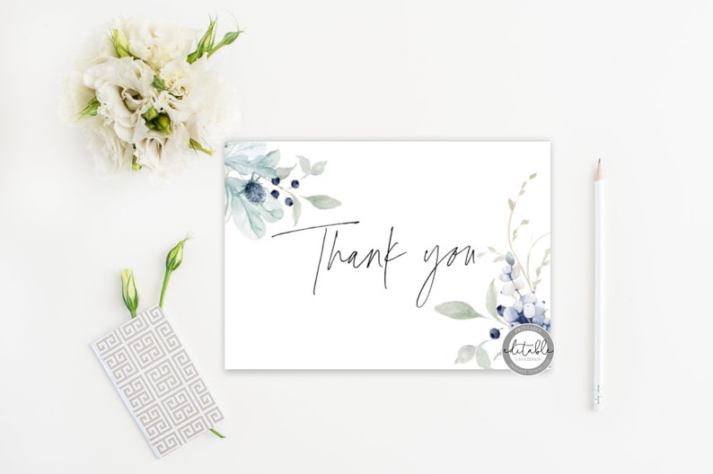 Blue Flower Thank You Card Thank You Card PRINTABLE Thank | Etsy