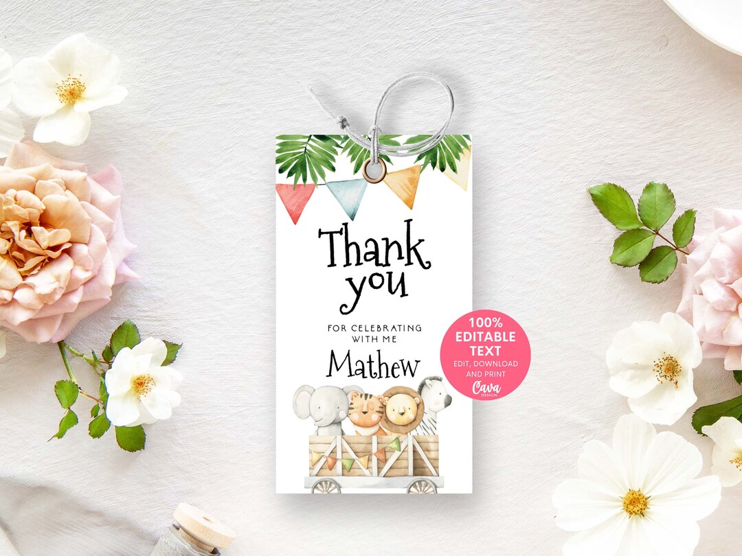 Editable Safari Theme Favor Tags, Printable Safari Birthday Gift Tags ...