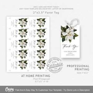 White Magnolia Favor Tag Instant Download, Botanical Bridal Shower ...