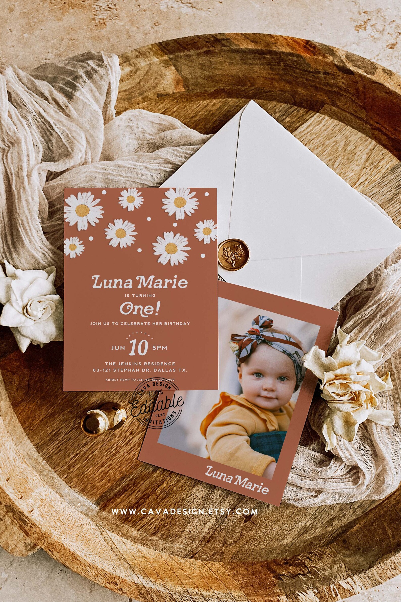 Daisy 1st Birthday Invitation Retro Daisy First Birthday - Etsy