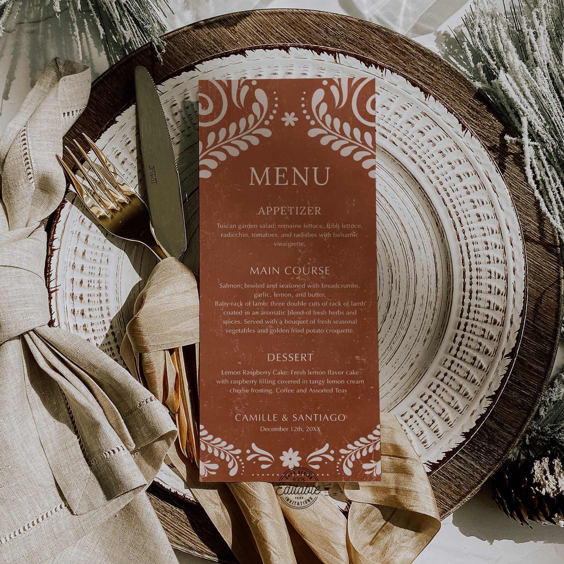 Terracotta Wedding Menu Card, Papel Picado Menu Card, Modern Mexican ...
