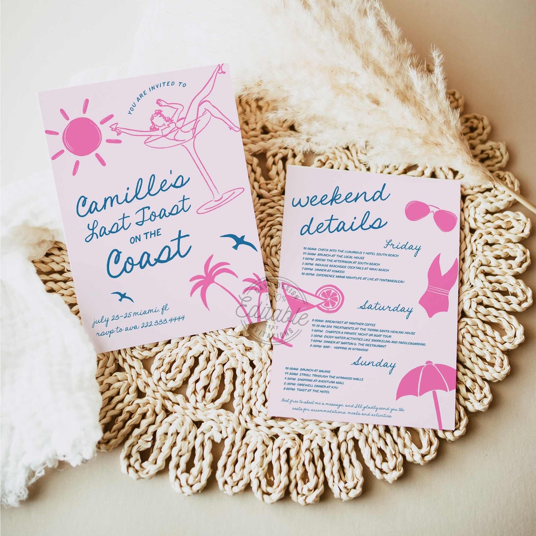 Whimsical Bachelorette Weekend Invitation, Coastal Bachelorette Weekend ...