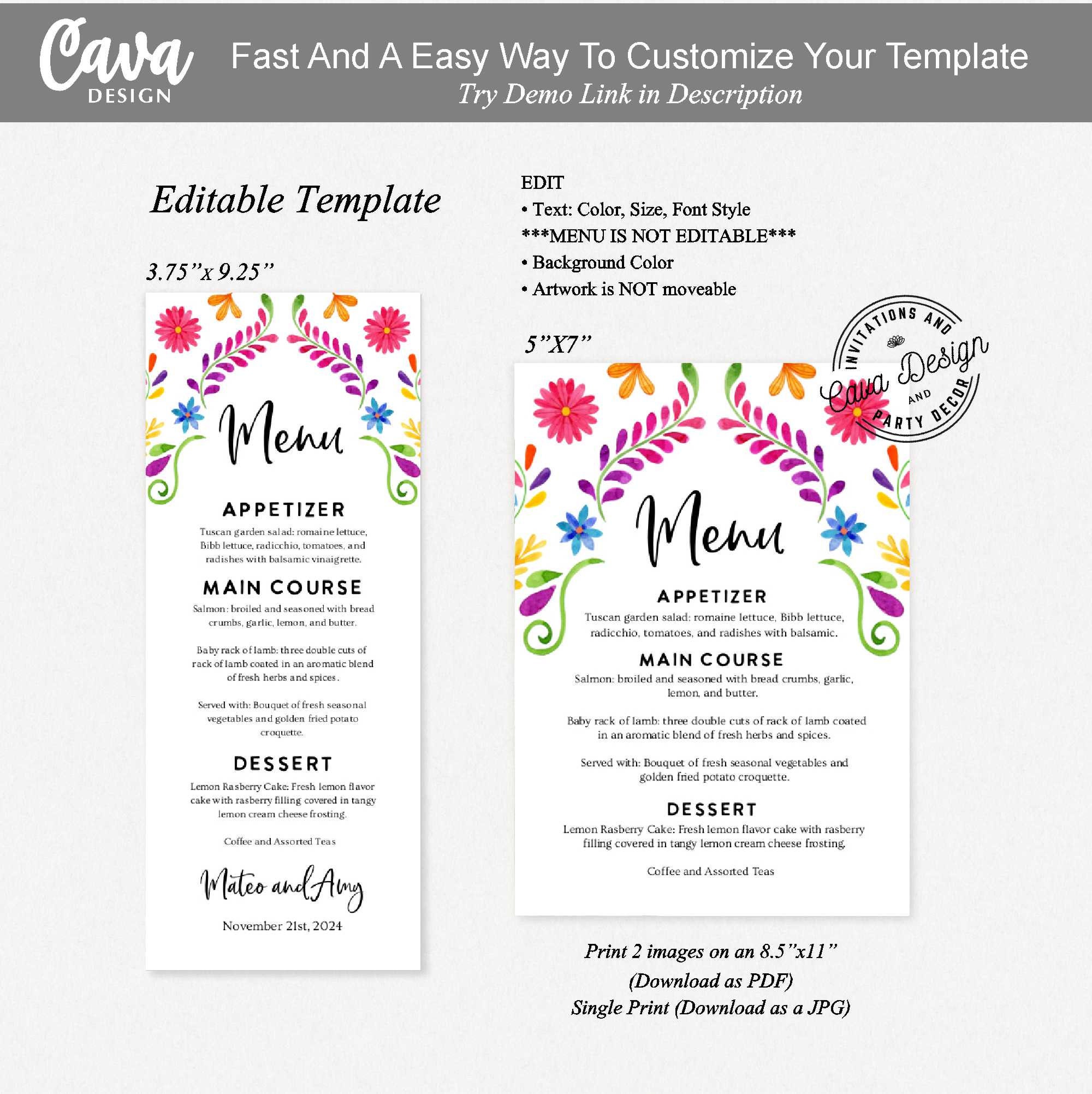 Mexican Theme Wedding Menu Template Fiesta Wedding Menu Card - Etsy