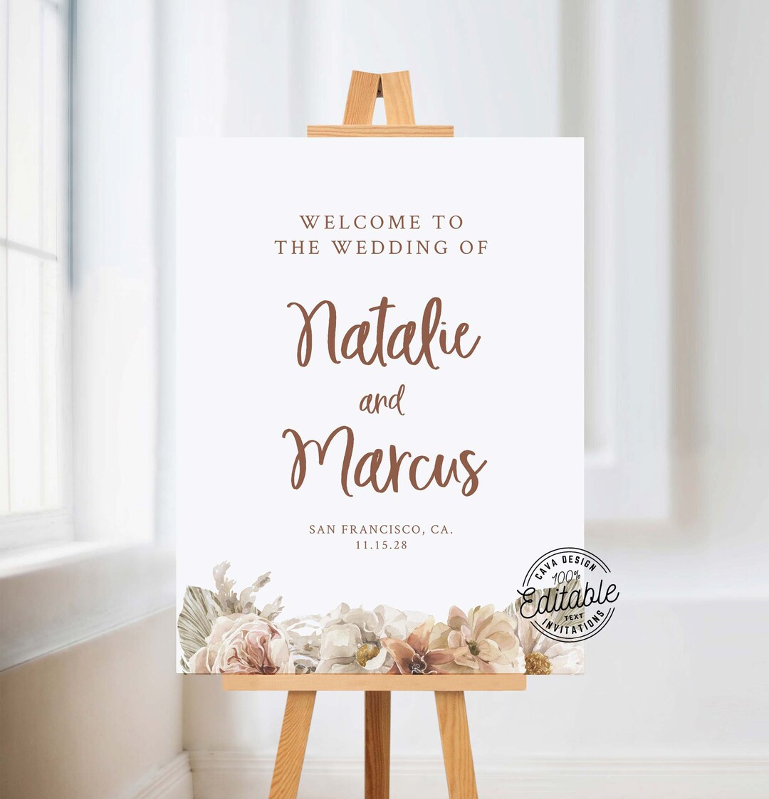 Boho Wedding Welcome Sign Template, Earth Tone Wedding Welcome Sign ...