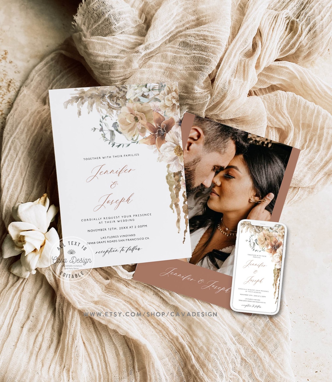 Rustic Boho Wedding Invitation Template Terracotta Wedding - Etsy