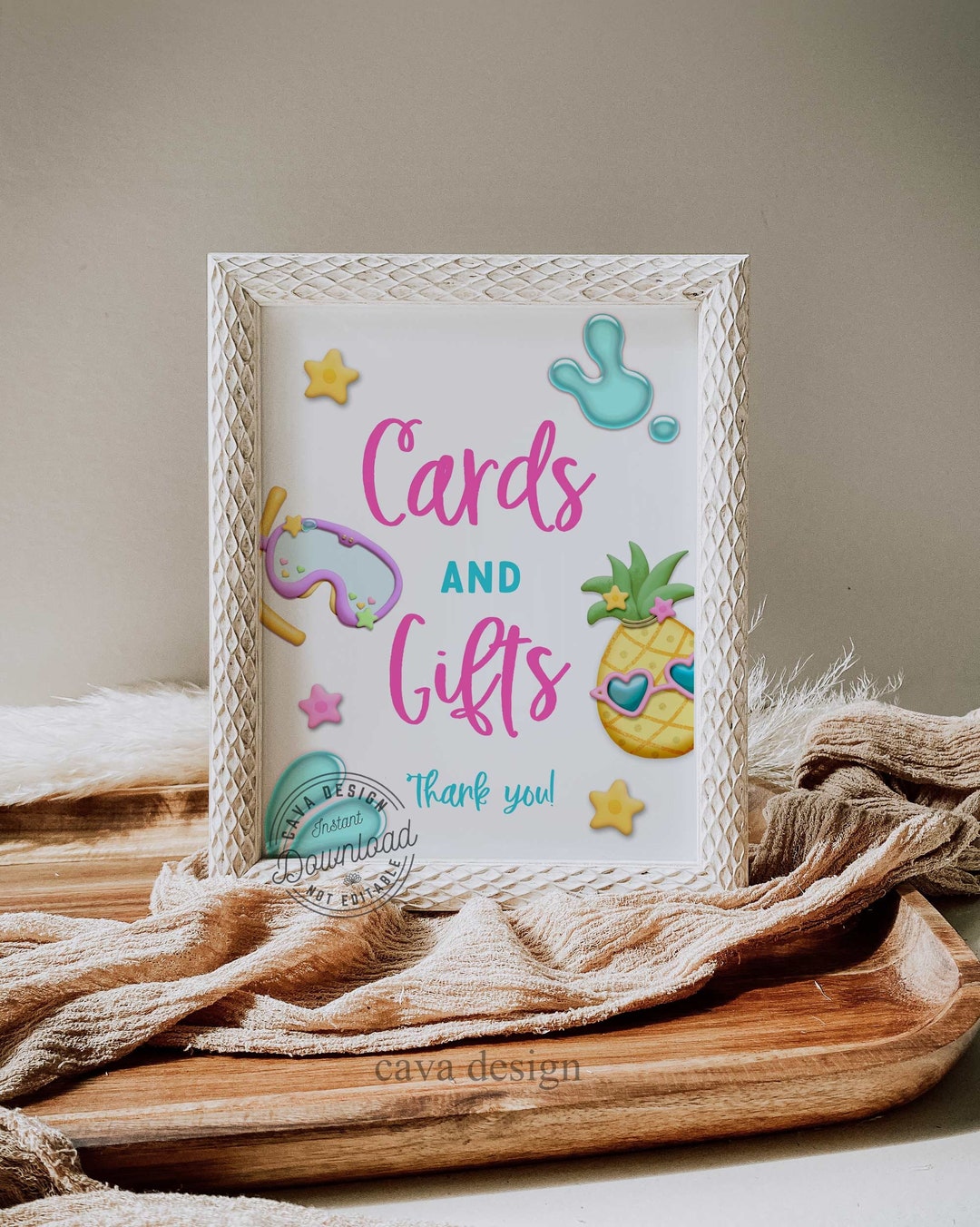 Pool Birthday Cards and Gifts Sign Printable, Beach Birthday Gift Table ...