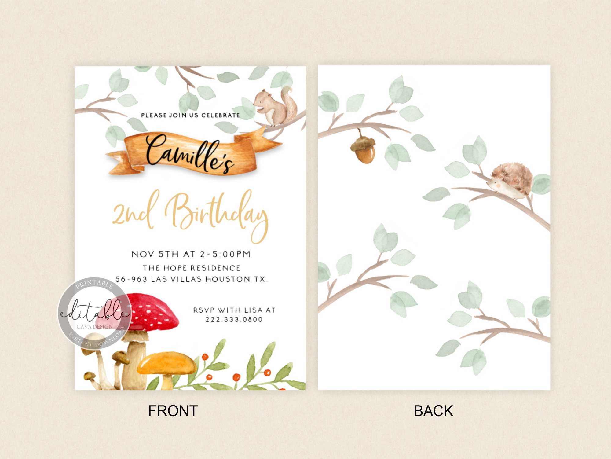Woodland Birthday Invitation Template Forest Birthday Party | Etsy