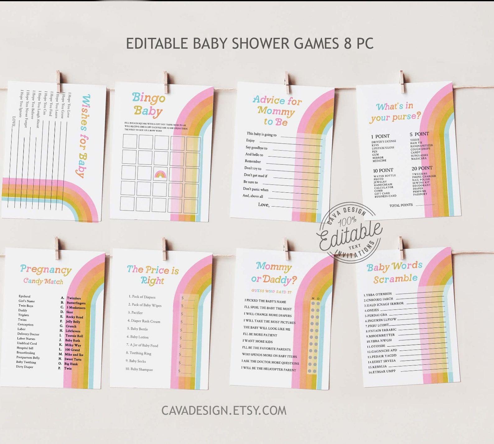 Retro Rainbow Baby Shower Games Gender Neutral Baby Shower - Etsy