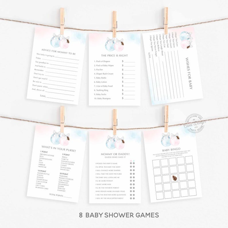 Winter Baby Shower Games Template, Christmas Gender Reveal Baby Shower ...