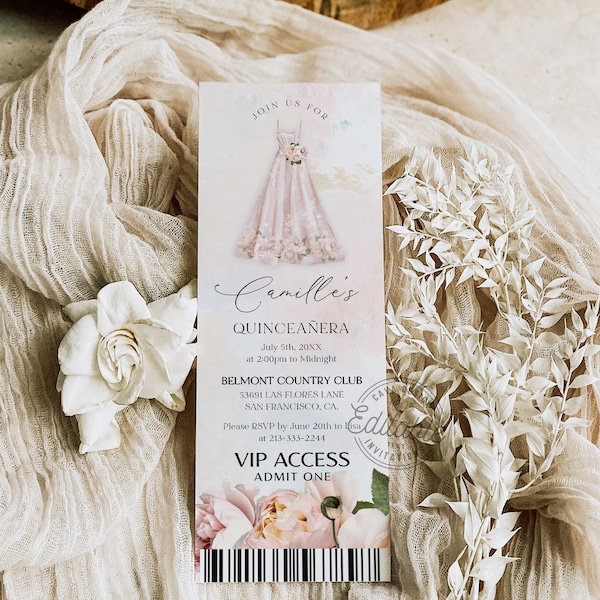 Quinceañera Ticket Invitation - Etsy