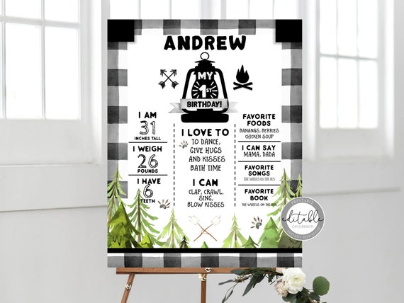 Camping Birthday Milestone Poster Woodland 1st Birthday Sign | Etsy