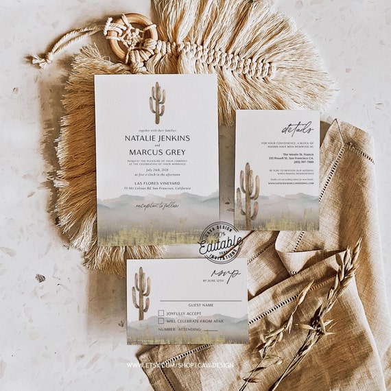 Desert Wedding Photo Invitation Template Boho Wedding - Etsy