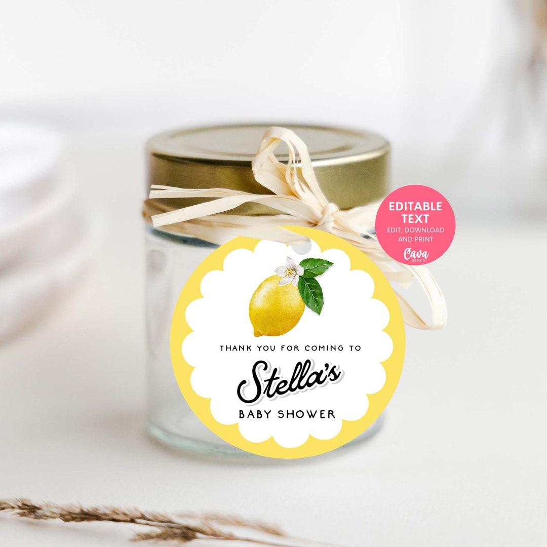Lemon Theme Birthday Round Favor Tag Template, Editable Summer Bridal ...