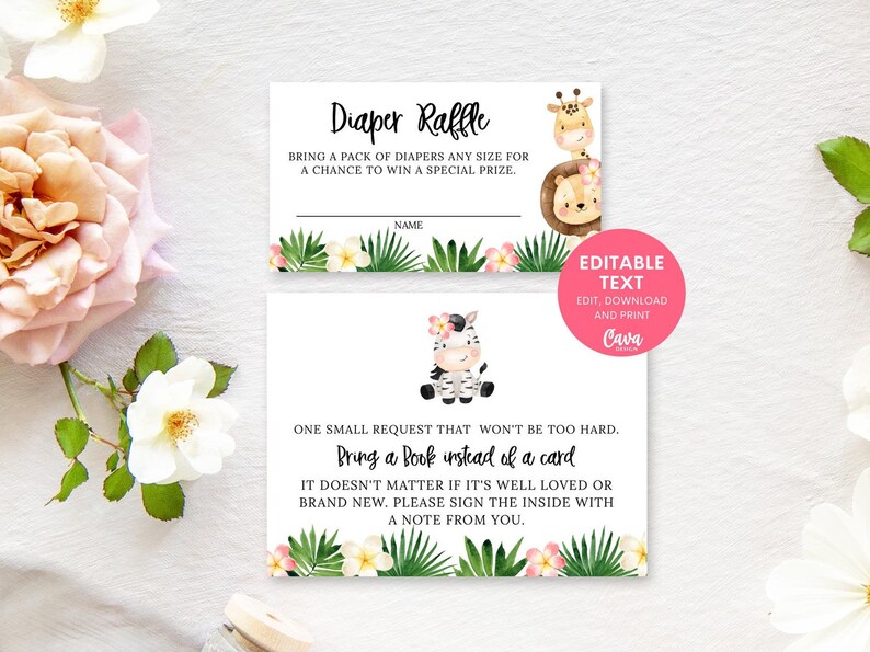 Safari Baby Shower Diaper Raffle Card and Book Request - Etsy